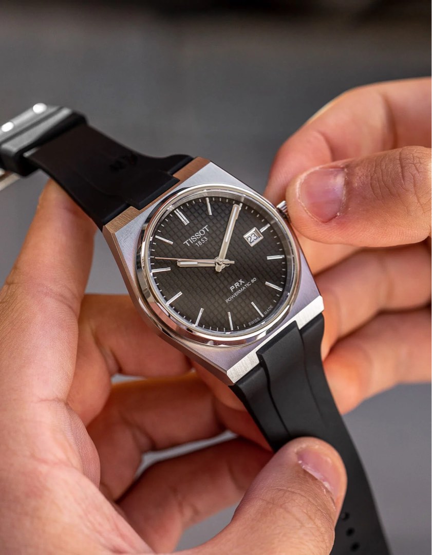 Tissot PRX Black Dial Powermatic 80 Rubber Strap, Luxury, Watches on ...