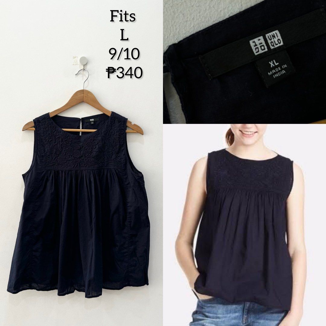 Uniqlo embroidered, Women's Fashion, Tops, Sleeveless on Carousell
