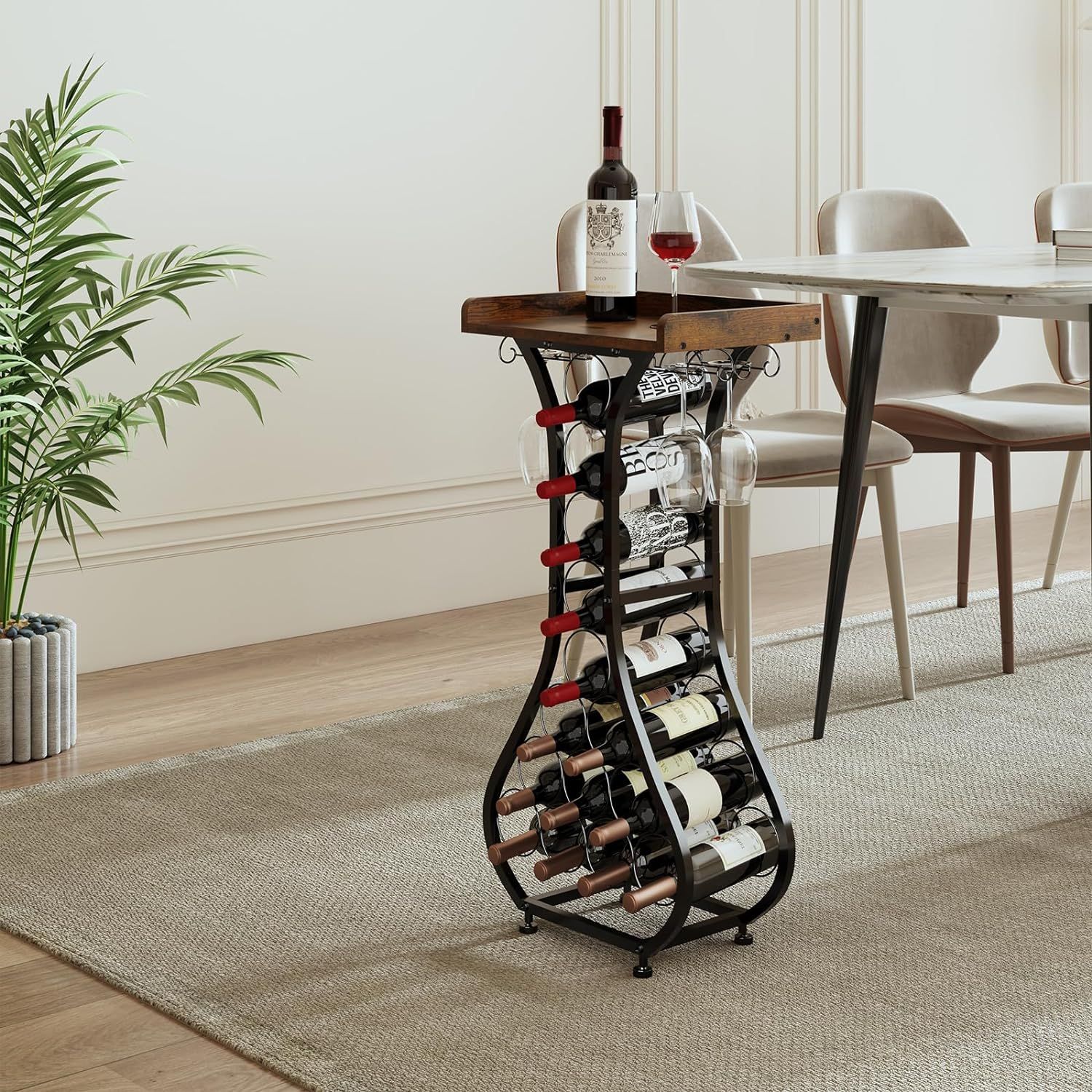 X-cosrack Wine Rack Freestanding Floor, Mini Bar Table Wine Holder ...