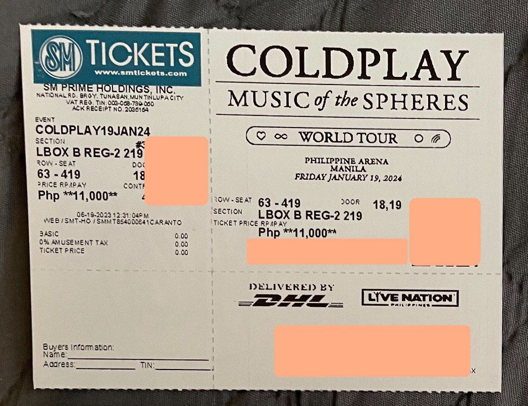 1 Coldplay LBB Regular 2 Ticket for January 19, 2024, Tickets ...