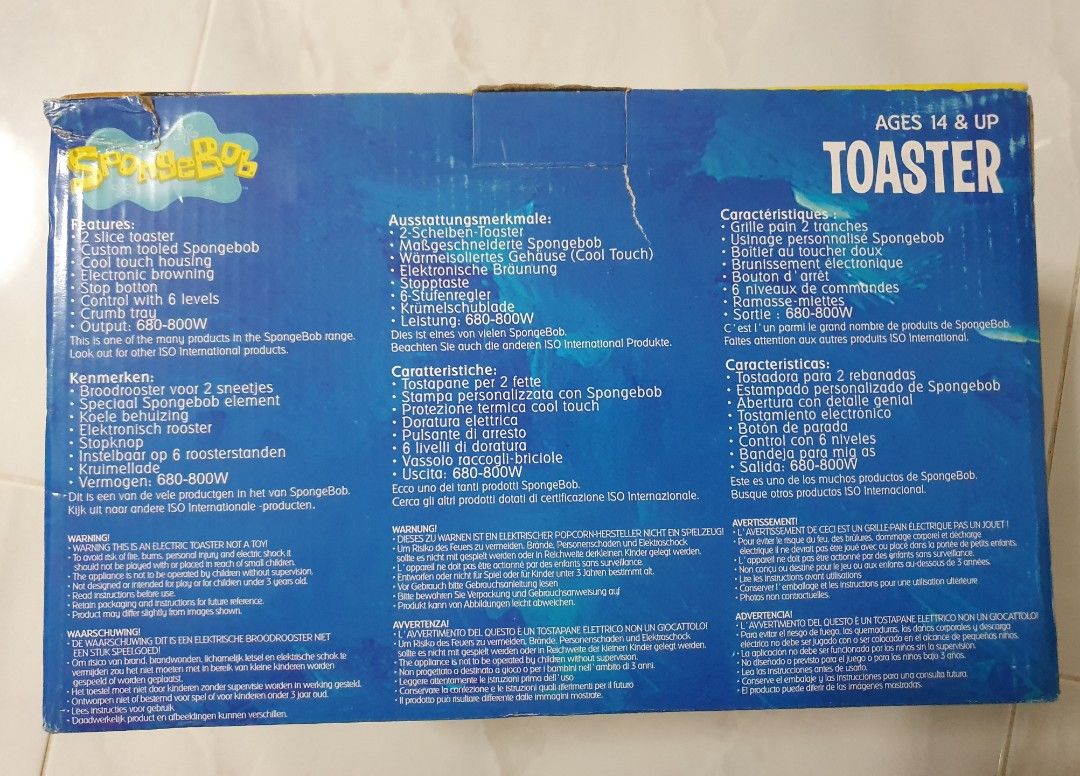 BNIB Cornell Spongebob Toaster, TV & Home Appliances, Kitchen ...