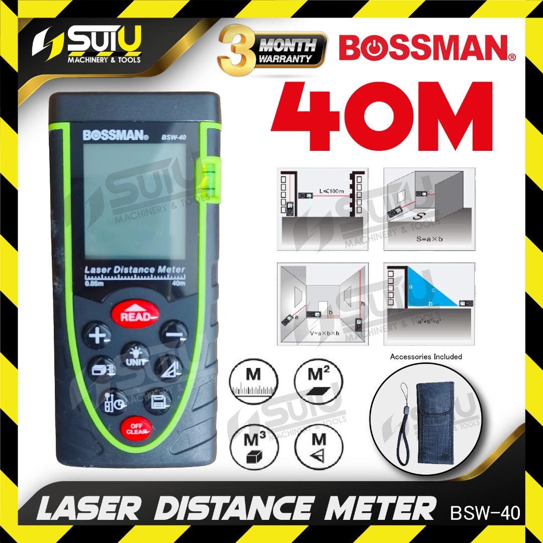 BOSSMAN BSW40 40M Laser Distance Meter / Pengukur Jarak Laser ...