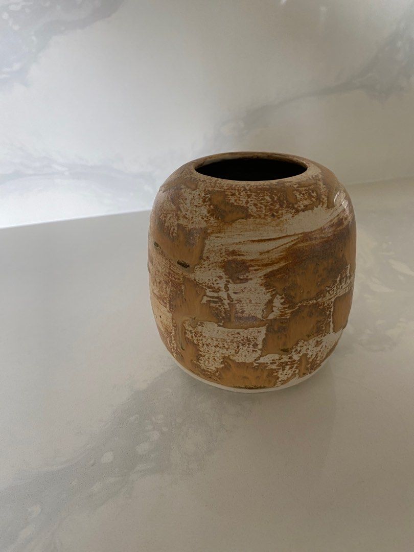 Handmade caramel coloured brush finish rounded vase, Furniture & Home ...
