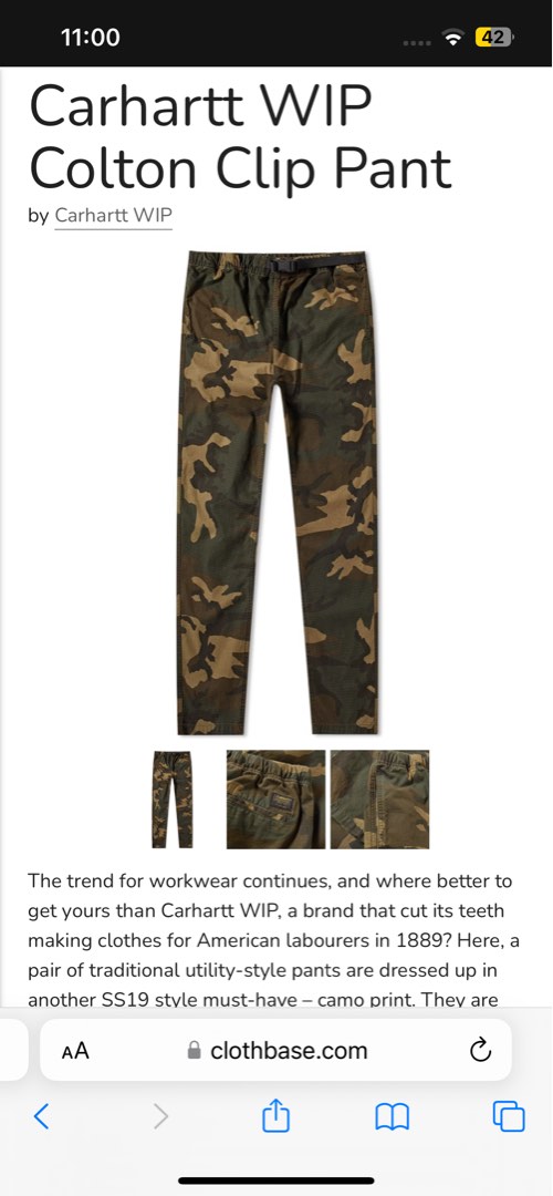 Carhartt WIP Camo Colton Clip Pants, Men's Fashion, Bottoms, Trousers ...