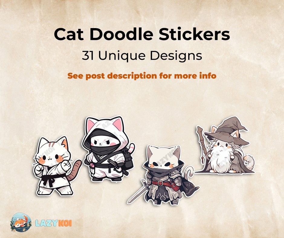 Cat doodle stickers, Hobbies & Toys, Stationary & Craft, Art & Prints ...