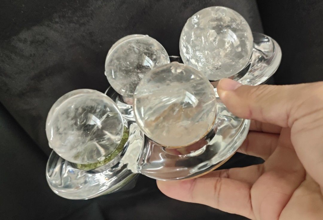Clear Natural Spherical Quad Crystals in Bowl, Furniture & Home Living ...