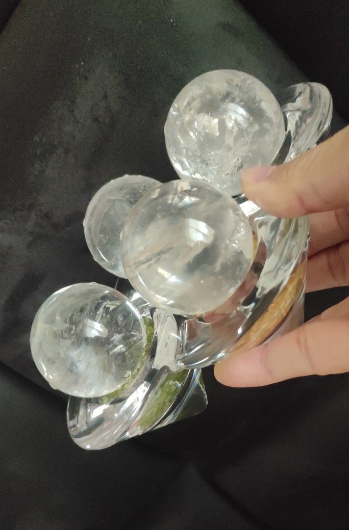 Clear Natural Spherical Quad Crystals in Bowl, Furniture & Home Living ...