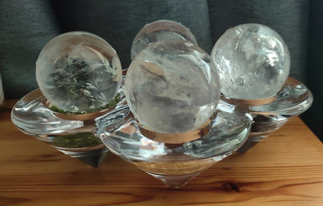 Clear Natural Spherical Quad Crystals in Bowl, Furniture & Home Living ...