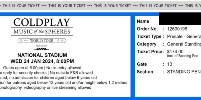 Coldplay Concert x1 ( 24th Jan 2024 ), Tickets & Vouchers, Event ...