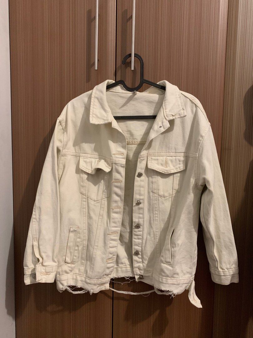 Cream Denim Jacket, Women's Fashion, Coats, Jackets and Outerwear on ...