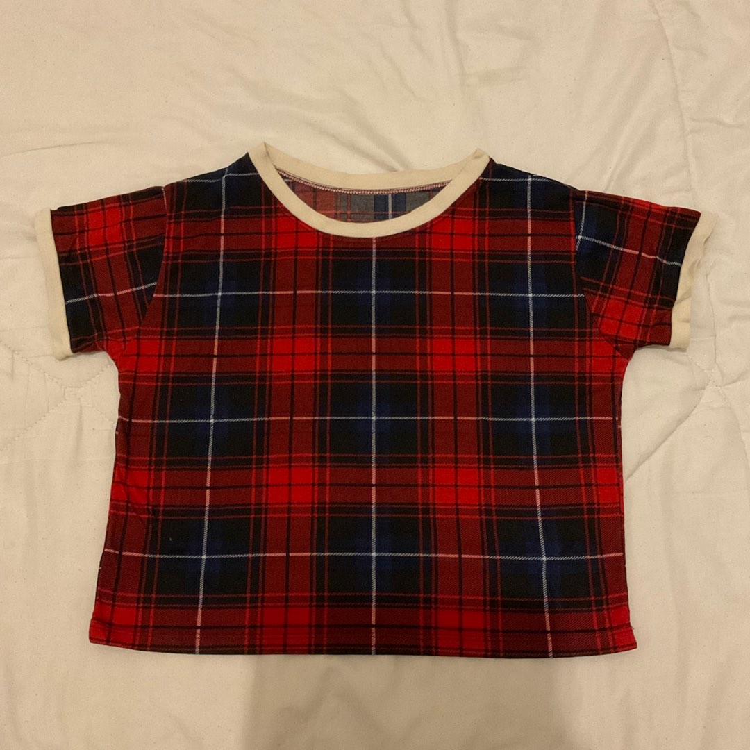 Cropped Red Blue Checkered Top, Women's Fashion, Tops, Shirts on Carousell