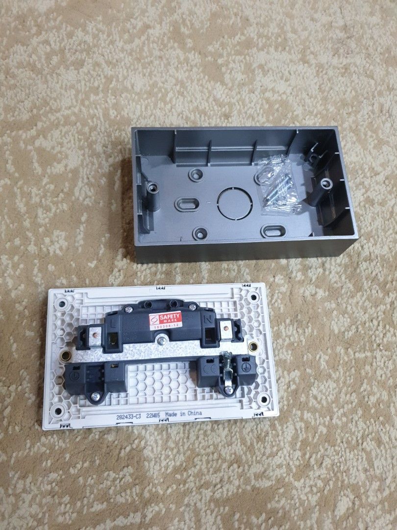 Dark Grey Legrand Double Power Socket with matching Junction Box, TV ...