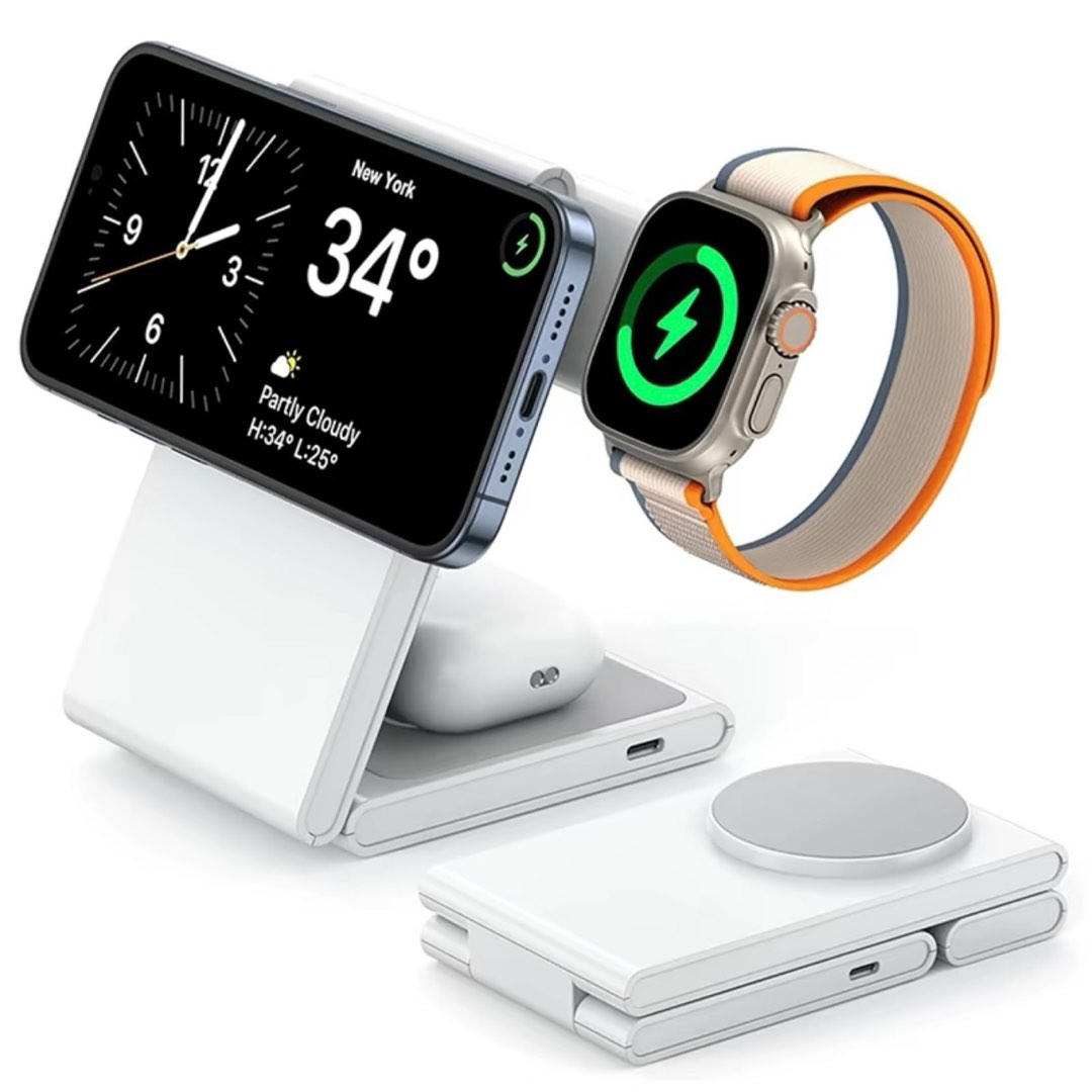 Foldable 3 In 1 Magnetic Wireless Charger Station Magsafe Fast Charging