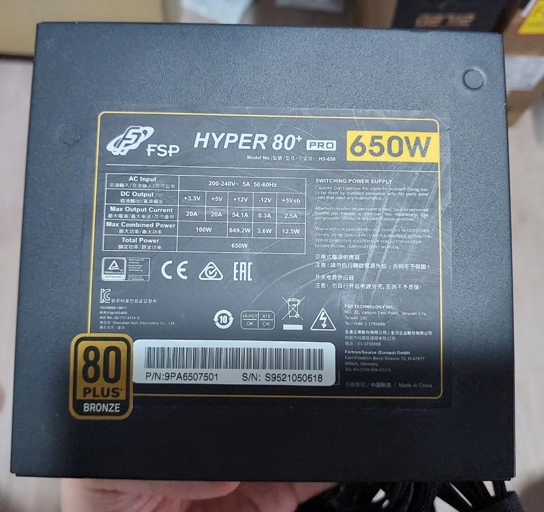 FSP Hyper 80+ 650W Power Supply Unit PSU, Computers & Tech, Parts ...