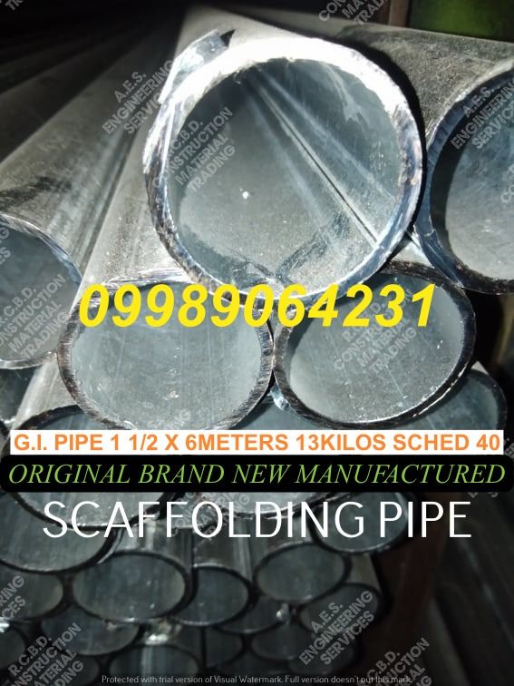 G.I. Pipe 13kilos 1 1/2 x 6meters S40 Scaffolding Pipe Galvanized Iron ...