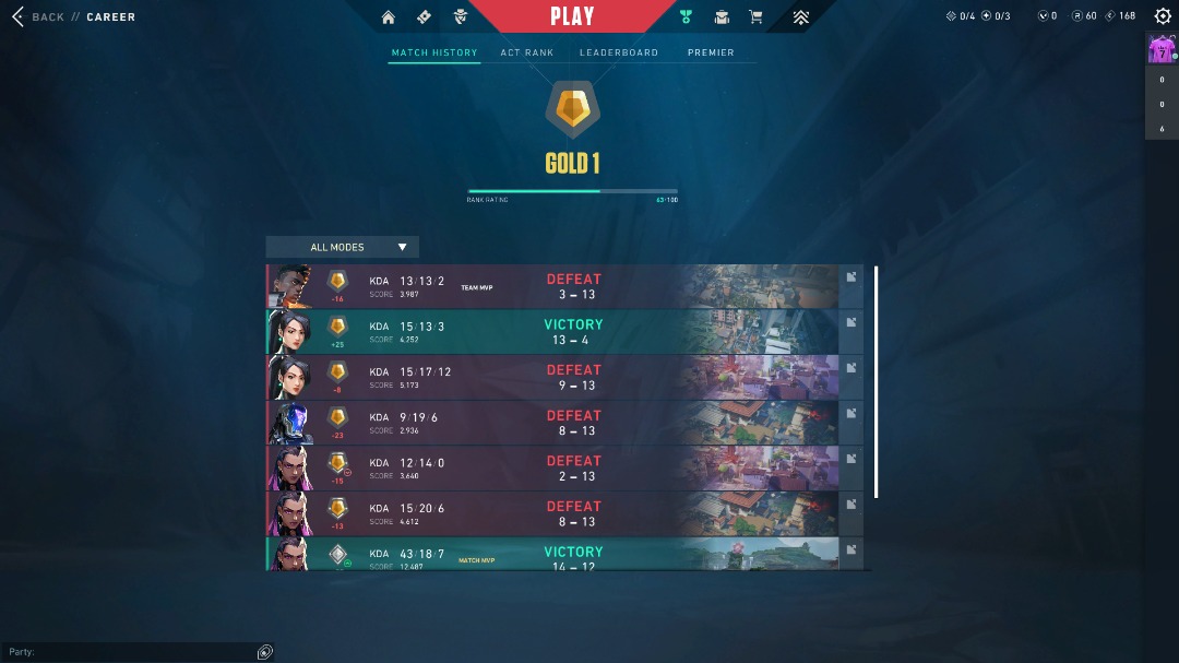 Gold 1 Valorant Account (2 Free agent unlocks), Video Gaming, Gaming ...