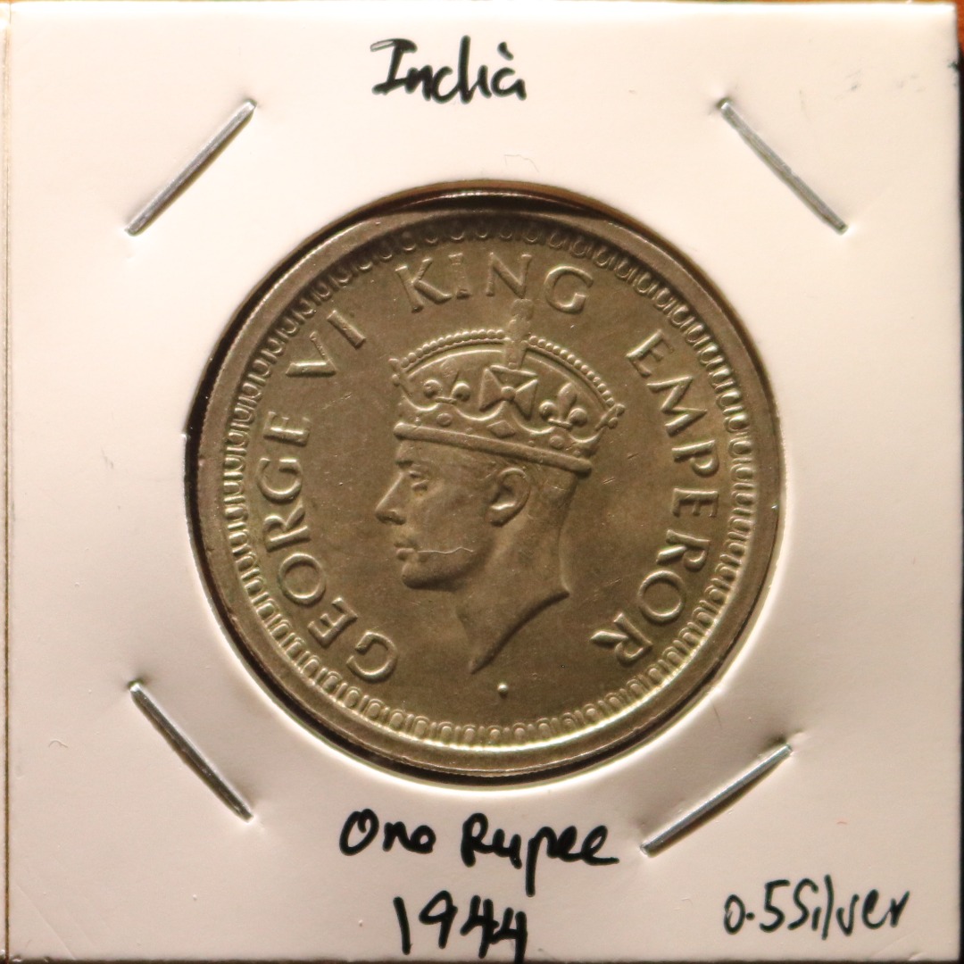 India EF ~ AU One Rupee Year 1944 King George VI .50 Silver KGVI ...