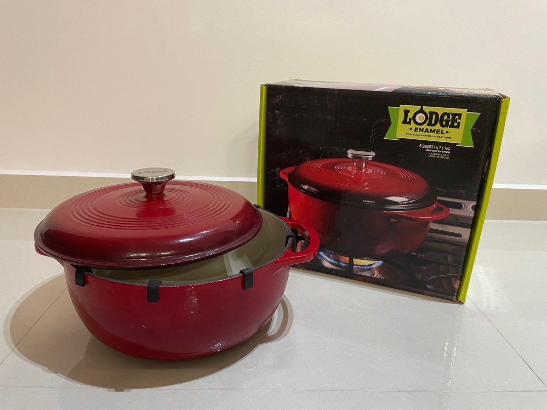 Lodge Enamel Cast Iron Cooking Pot 6 Quart Red, Furniture & Home Living ...