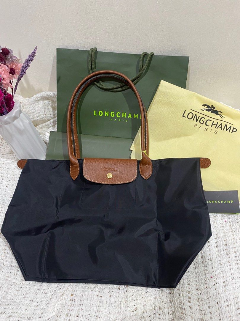 Longchamp Le Pliage Large Long Handle Black, Women's Fashion, Bags ...