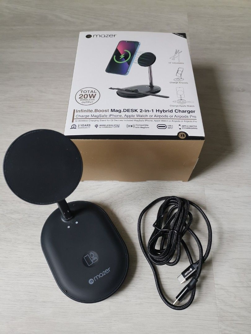 Mazer Magnetic Wireless Charger Desk 2-in-1 Hybrid Charging Stand ...