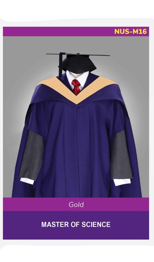 NUS Master of Science graduation gown, hood, mortarboard set, Women's ...