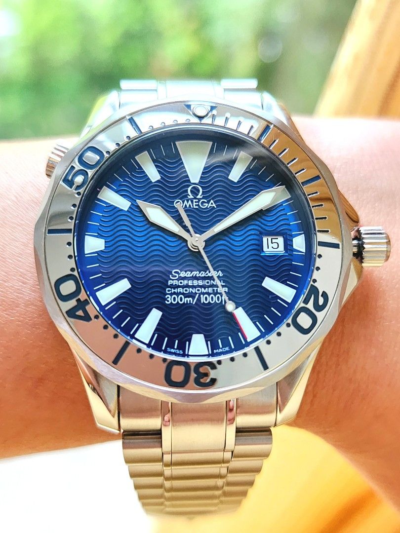 Omega Seamaster Blue Waves Dial Date Steel Mens 41mm Automatic - Full ...