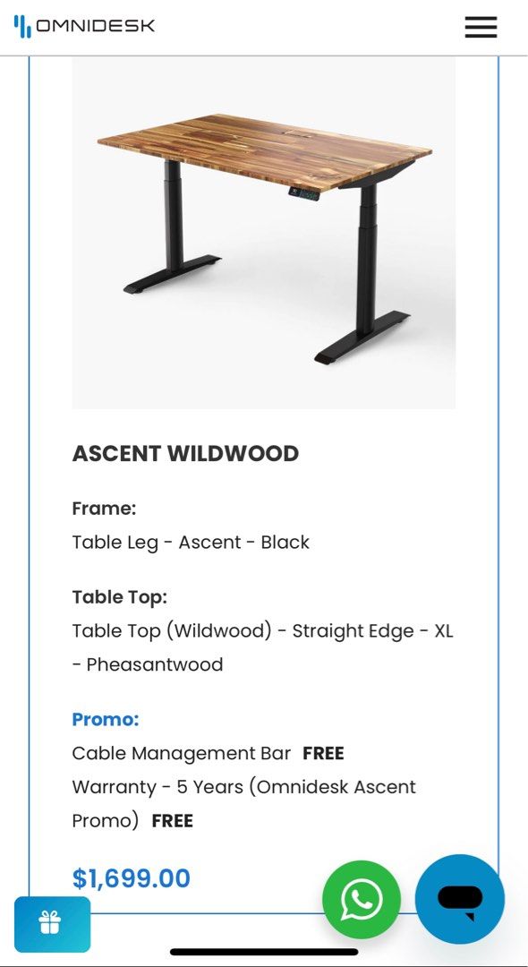 Omnidesk Ascent Wildwood+ Thick Pheasant Wood , Furniture & Home Living ...