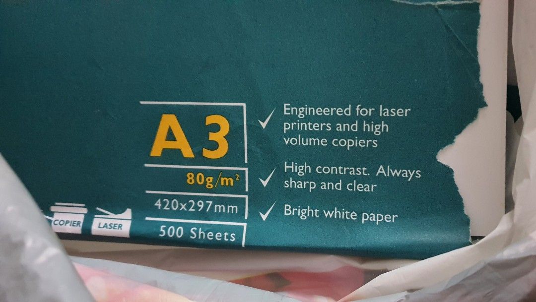Opened A3 80gm white photocopy paper, more than 1.5 reams, Hobbies ...