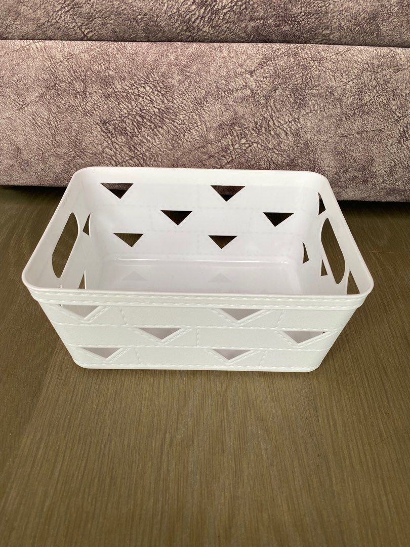 Organiser/ white storage box/bakul putih, Furniture & Home Living, Home ...