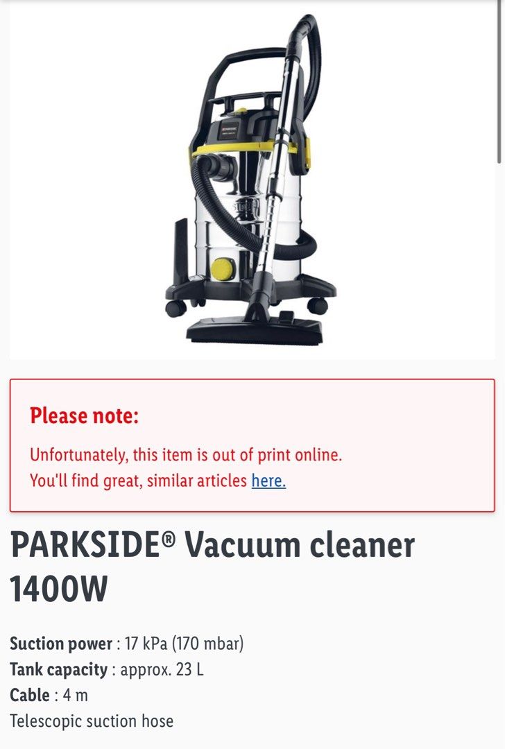parkside Vacuum Cleaner 1400W, Furniture & Home Living, Cleaning ...