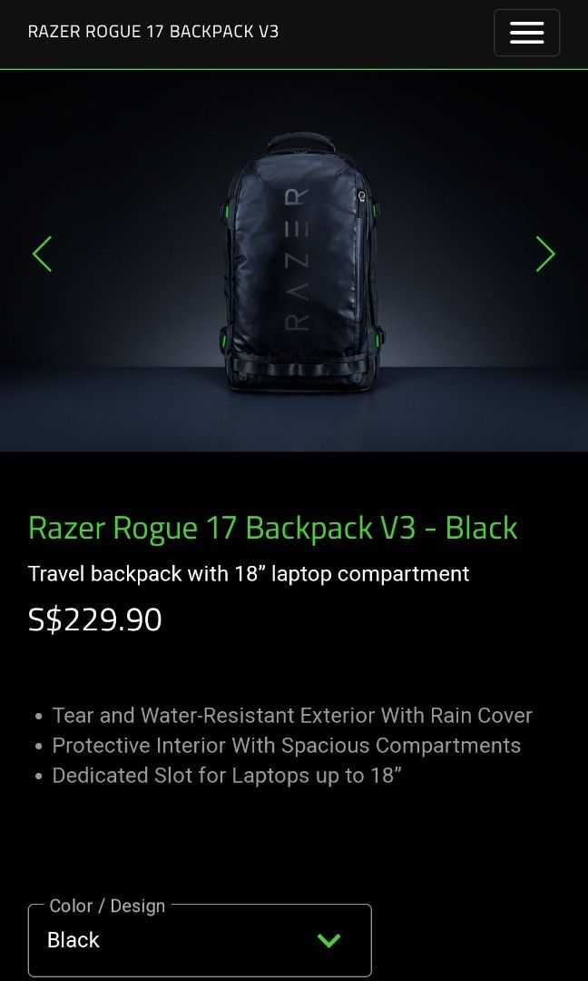 RAZER ROGUE 17 BACKPACK V3, Men's Fashion, Bags, Backpacks on Carousell