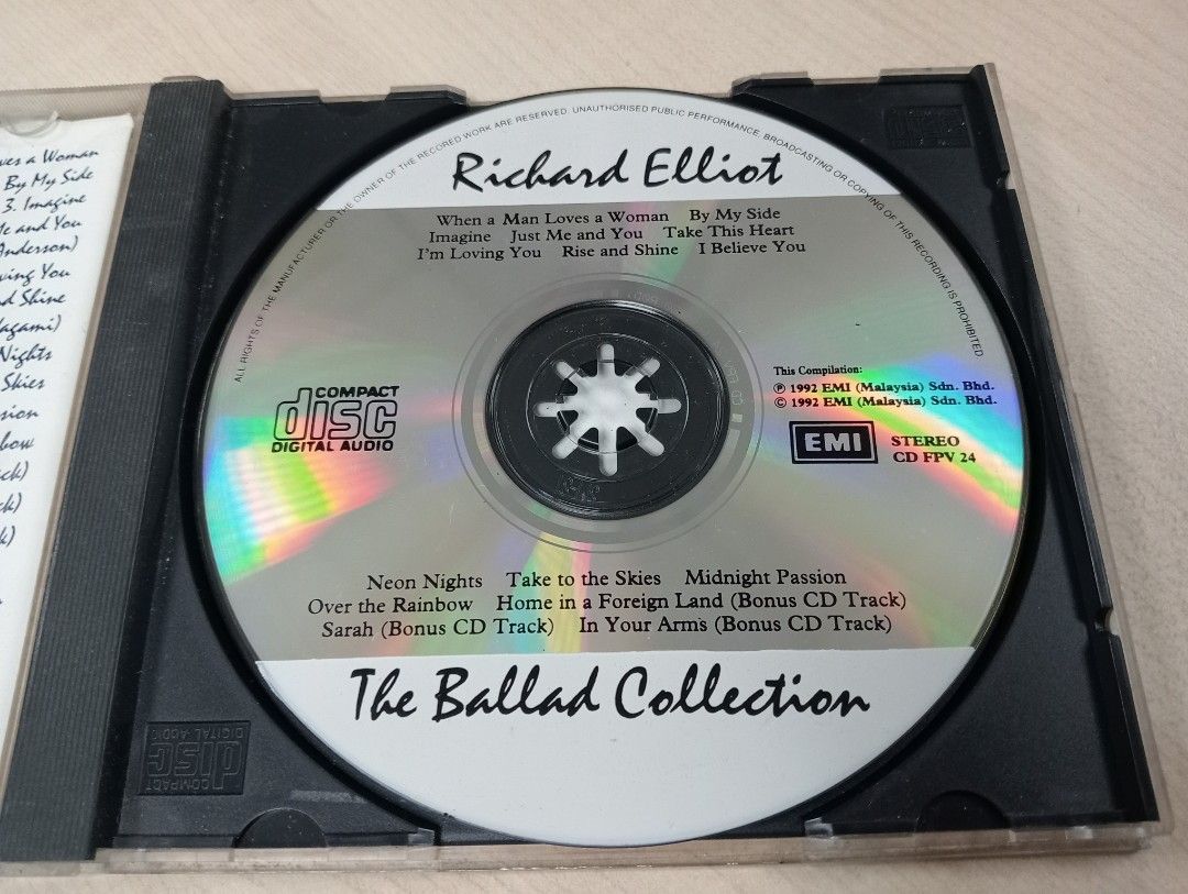Richard Elliot The ballad Collection ©1992 Inlay lekat RM15 DFOD ...