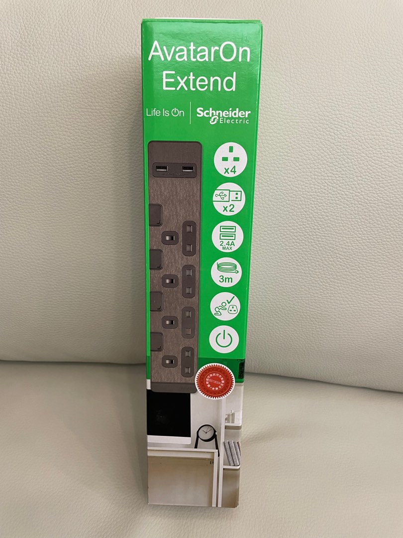 Schneider 施耐德 AvatarOn Extend 13A 拖板 連USB插頭 沉醉金, 手提電話, 電話及其他裝置配件, 充電器及 ...