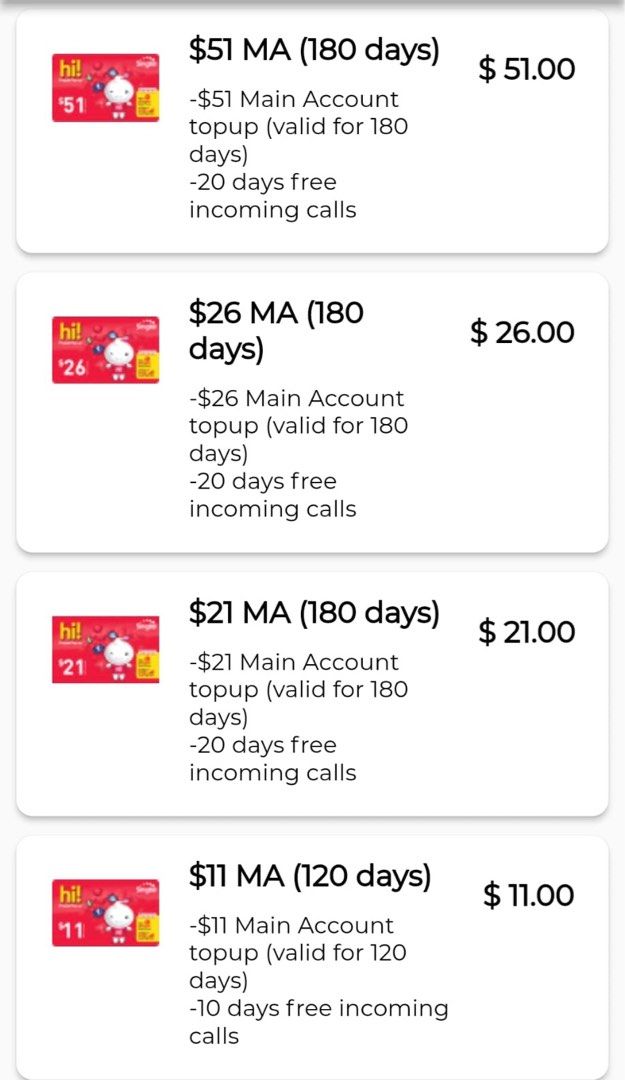 Singtel prepaid hi & Singtel hi (old heya)Top Up (24 hours Service ...
