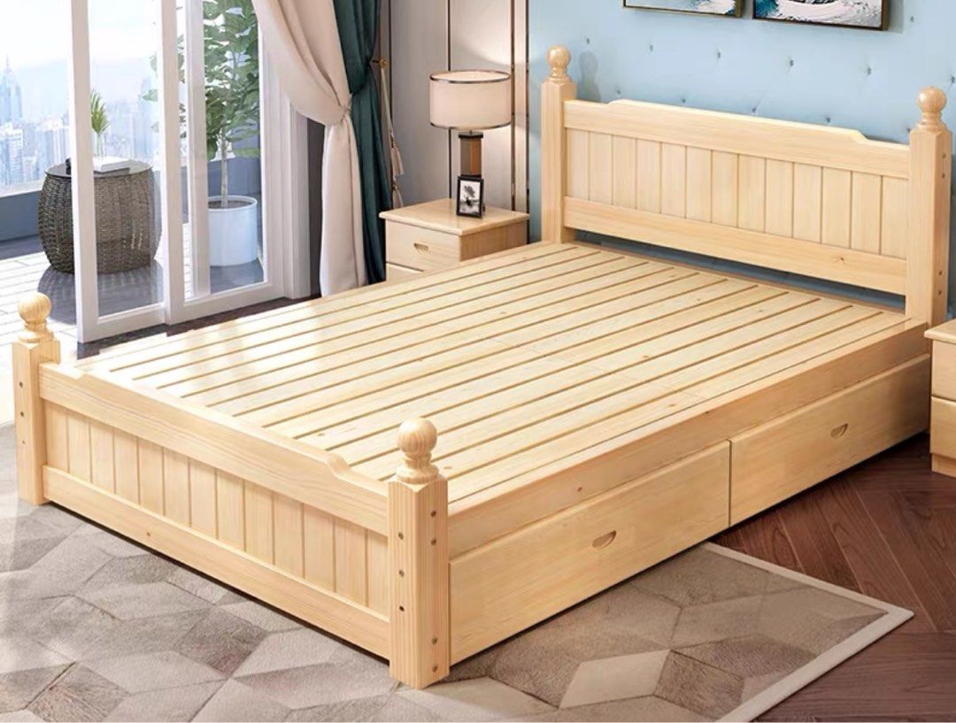 Super single wood bed frame, Furniture & Home Living, Furniture, Bed ...
