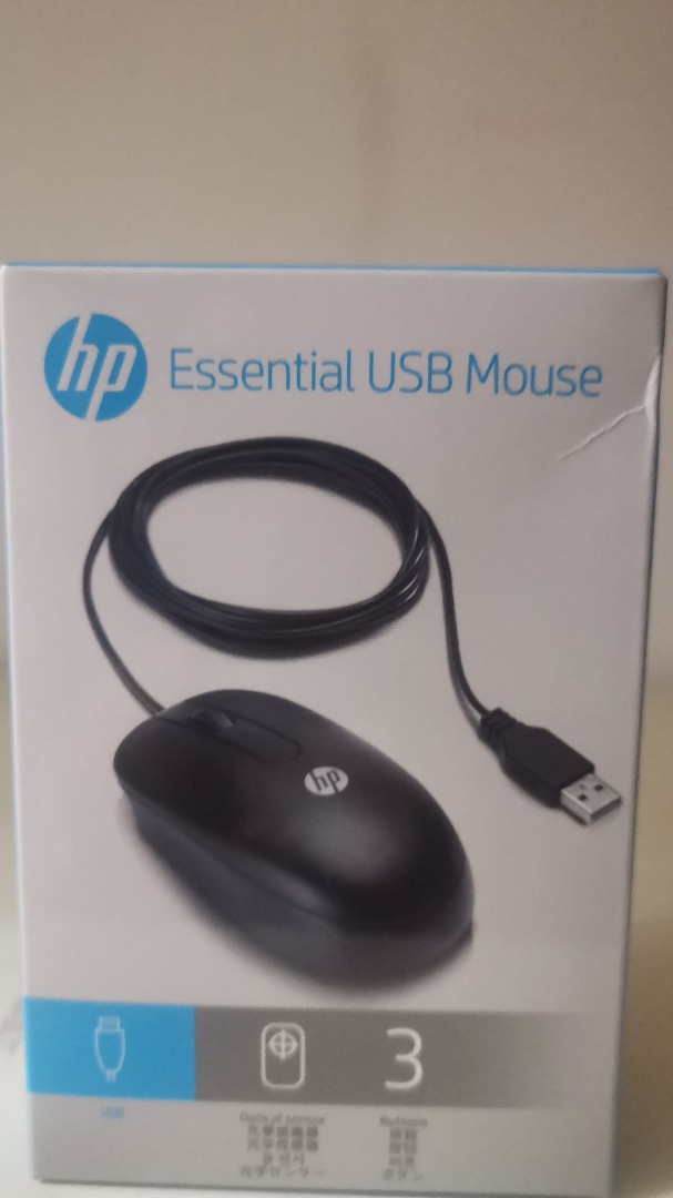 unbox HP Essential Wire USB Mouse, Computers & Tech, Parts ...