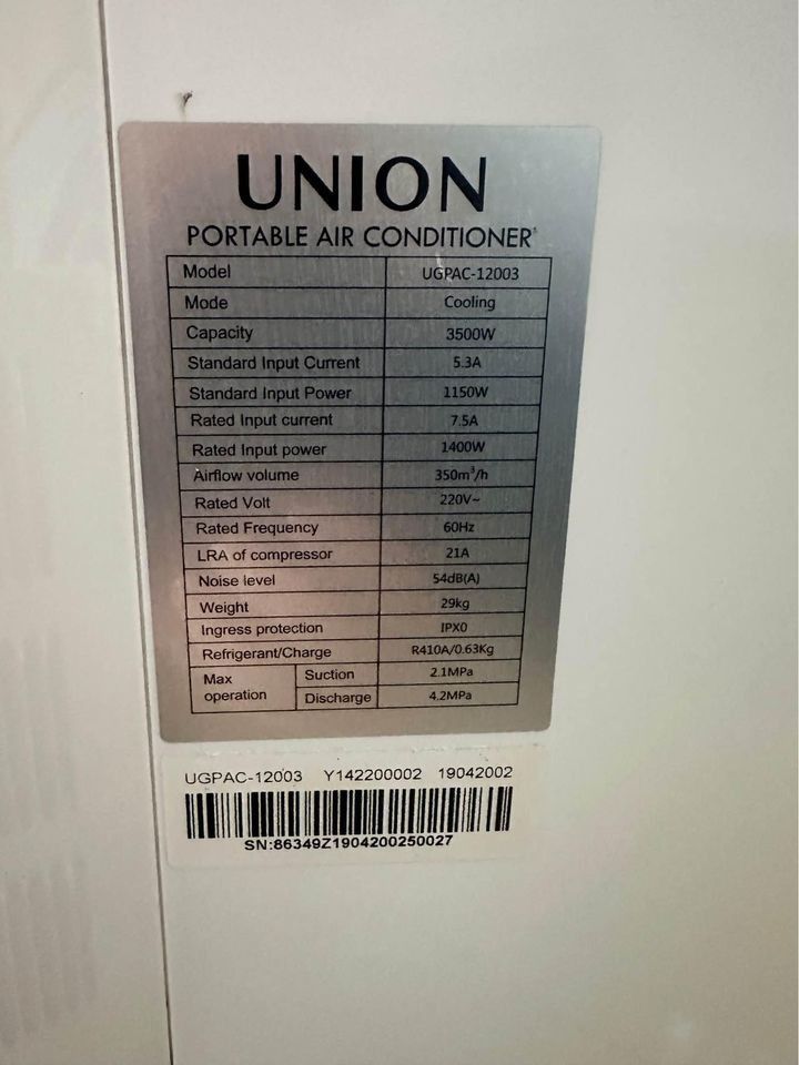 Union Portable Airconditioner 1.5HP, TV & Home Appliances, Air ...