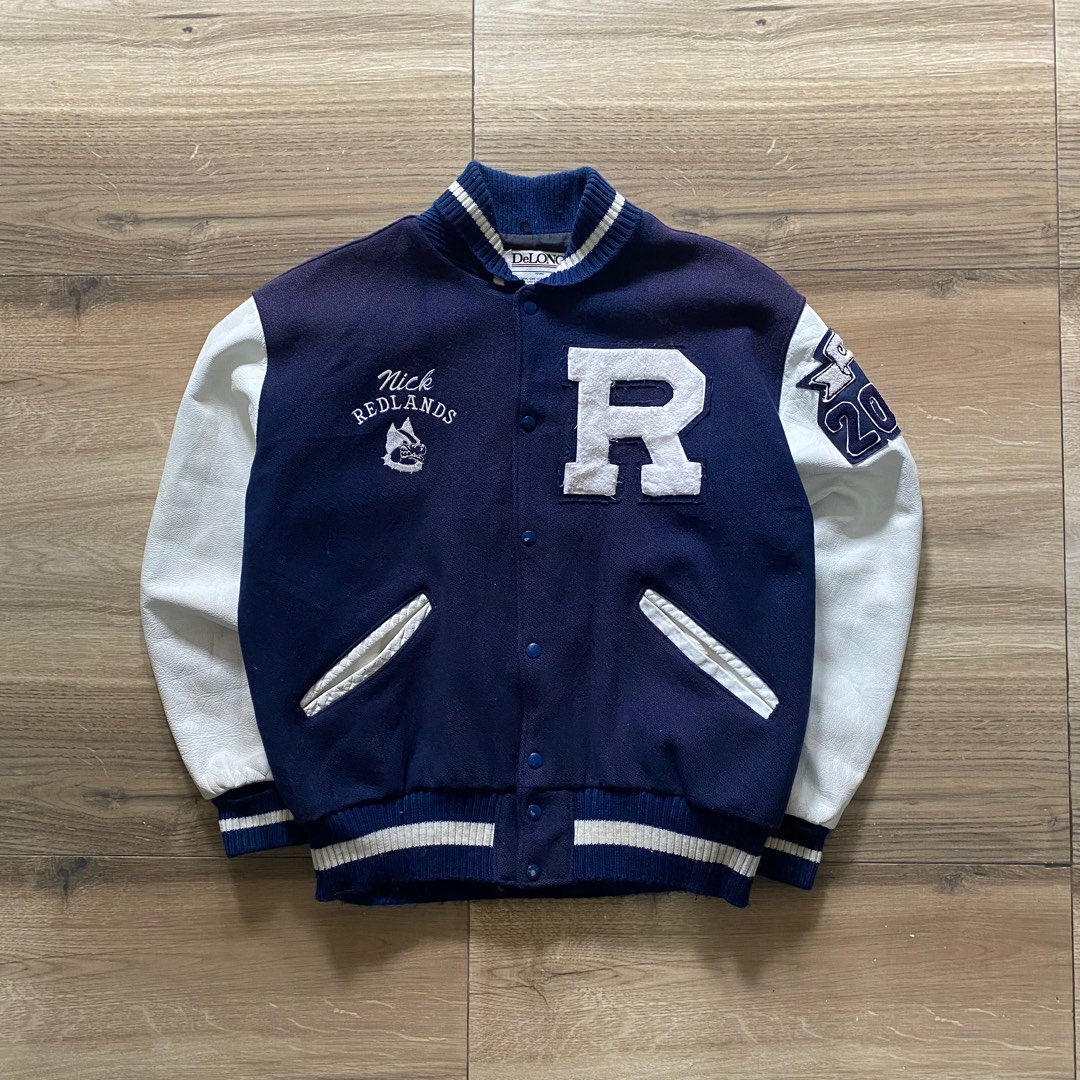 Vintage Delong Letterman Leather Sleeve Varsity Jacket 2002 Mens