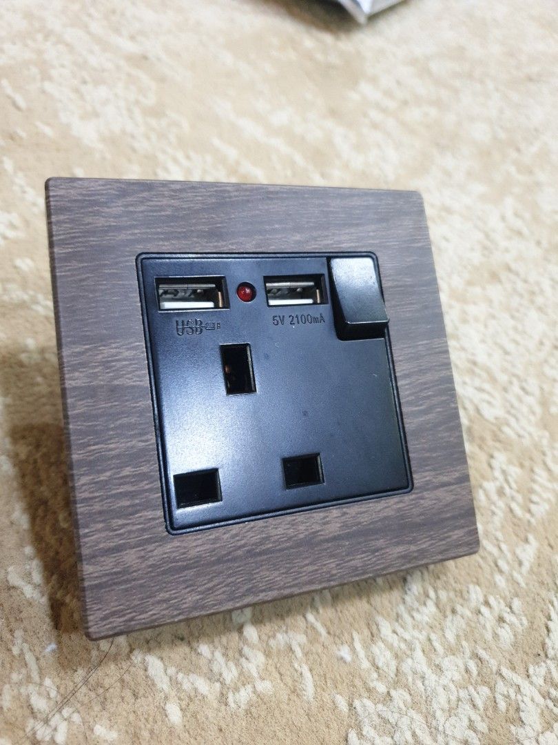 Wooden Single UK Single Power Socket with 2 usb, TV & Home Appliances ...