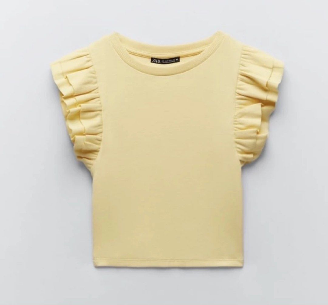 zara frill yellow top, Women's Fashion, Tops, Blouses on Carousell