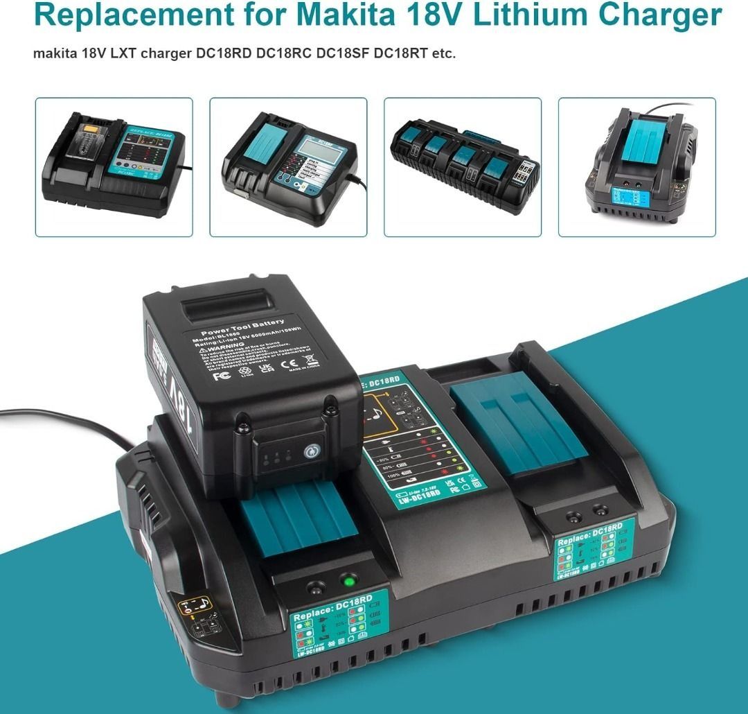 0139 Dual Charging Ports Rapid Charger DC18RD for Makita Tools 14.4V-18V LXT Li-ion Battery ...