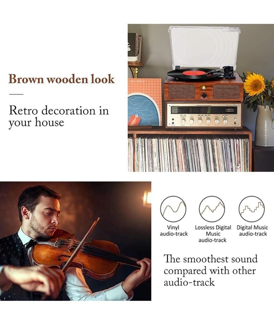 0146 Udreamer Vinyl Record Player Bluetooth Turntable with Built-in Speakers and USB Belt-Driven ...