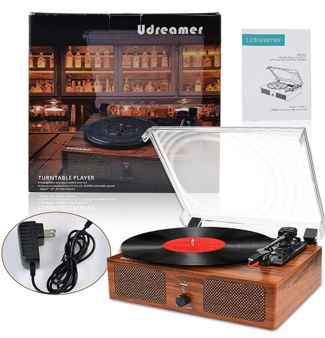 0146 Udreamer Vinyl Record Player Bluetooth Turntable with Built-in Speakers and USB Belt-Driven ...