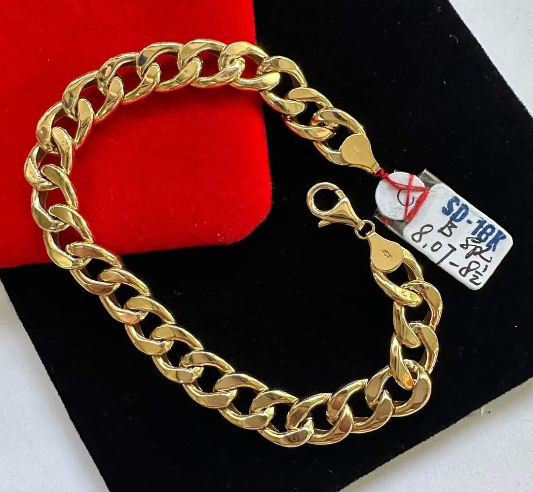 18K Saudi Gold cadena mens bracelet, Women's Fashion, Jewelry ...