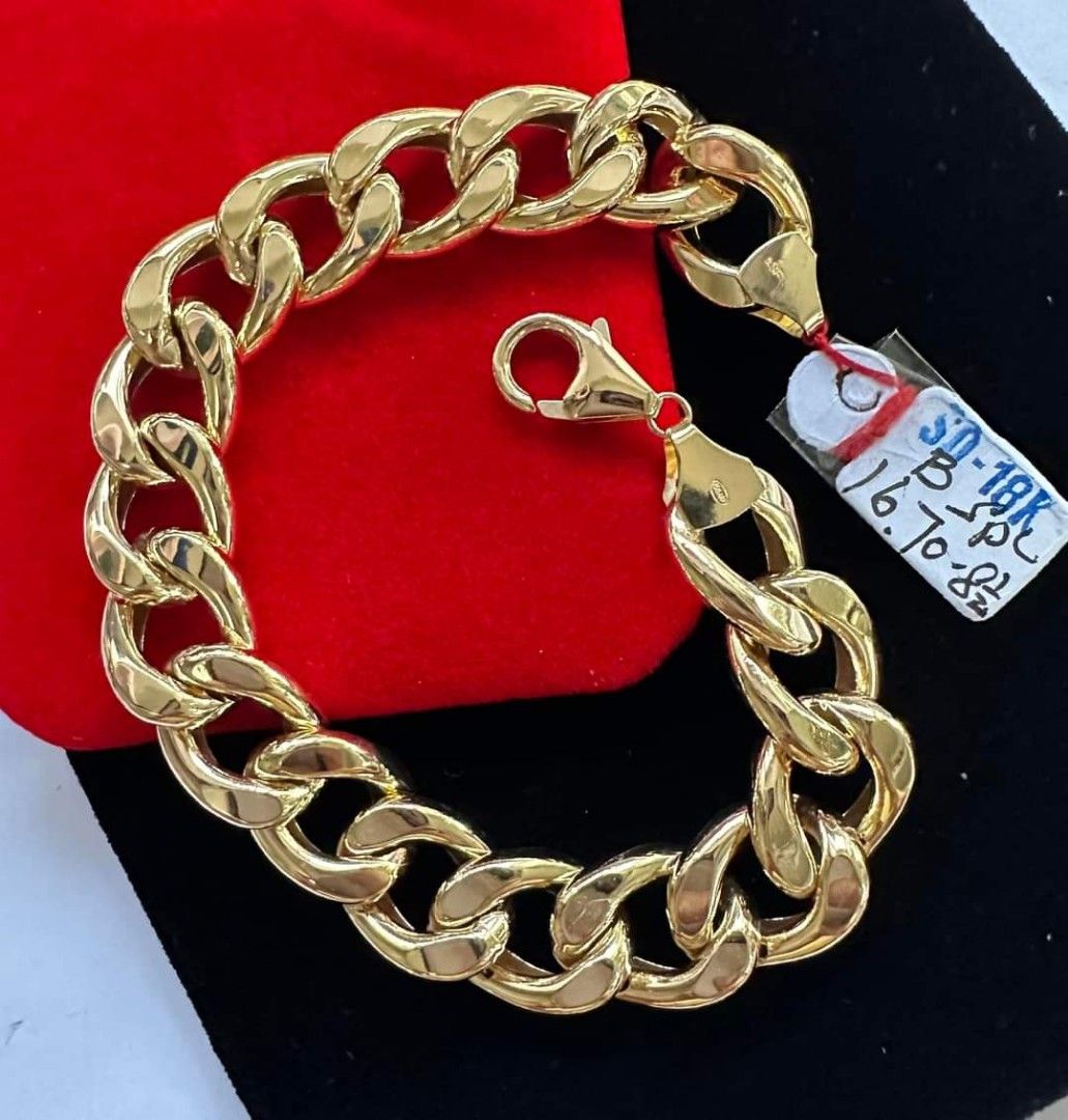 18K Saudi Gold cadena mens bracelet, Women's Fashion, Jewelry ...