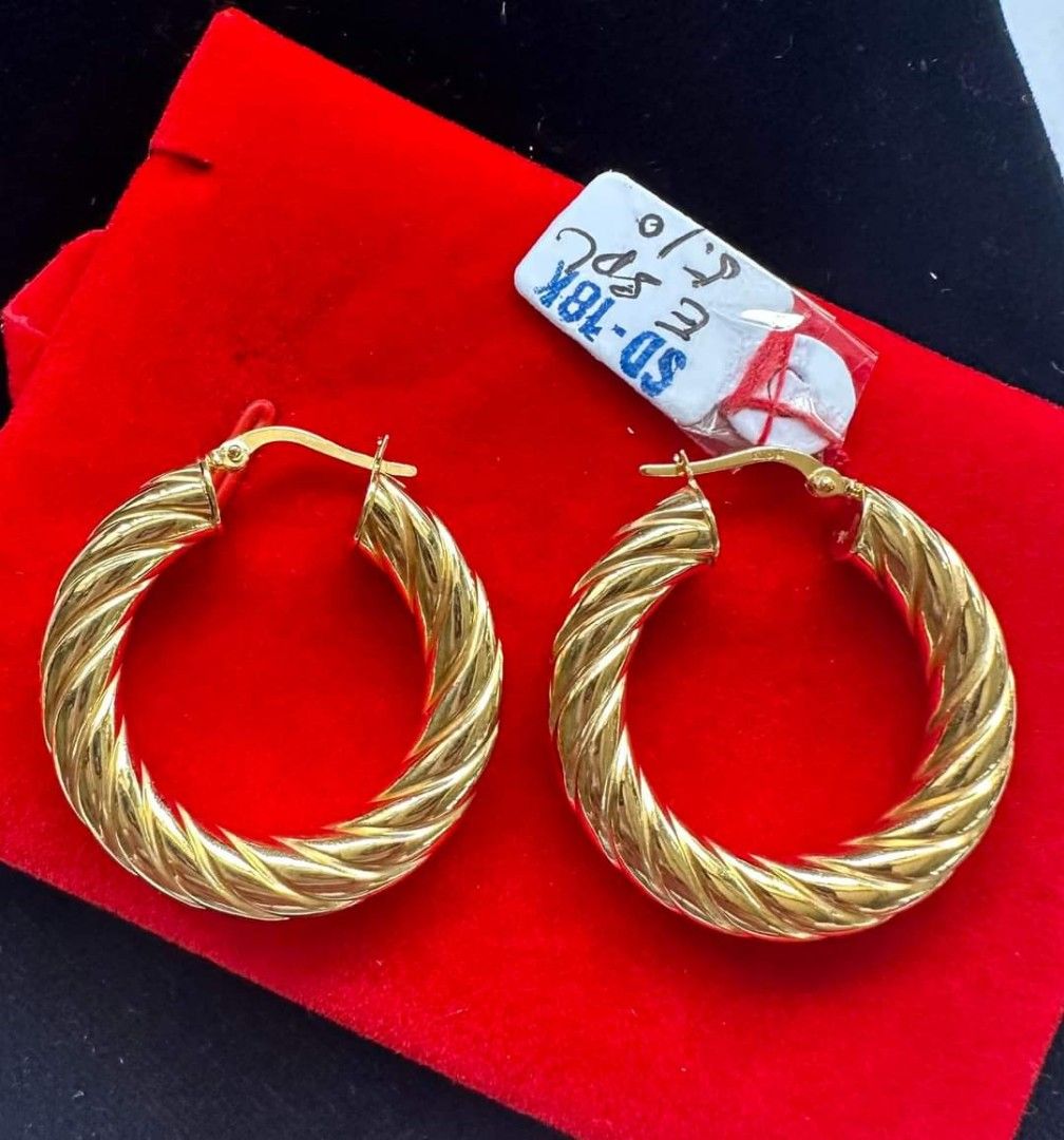 18K Saudi Gold chunky loop earrings, Women's Fashion, Jewelry ...