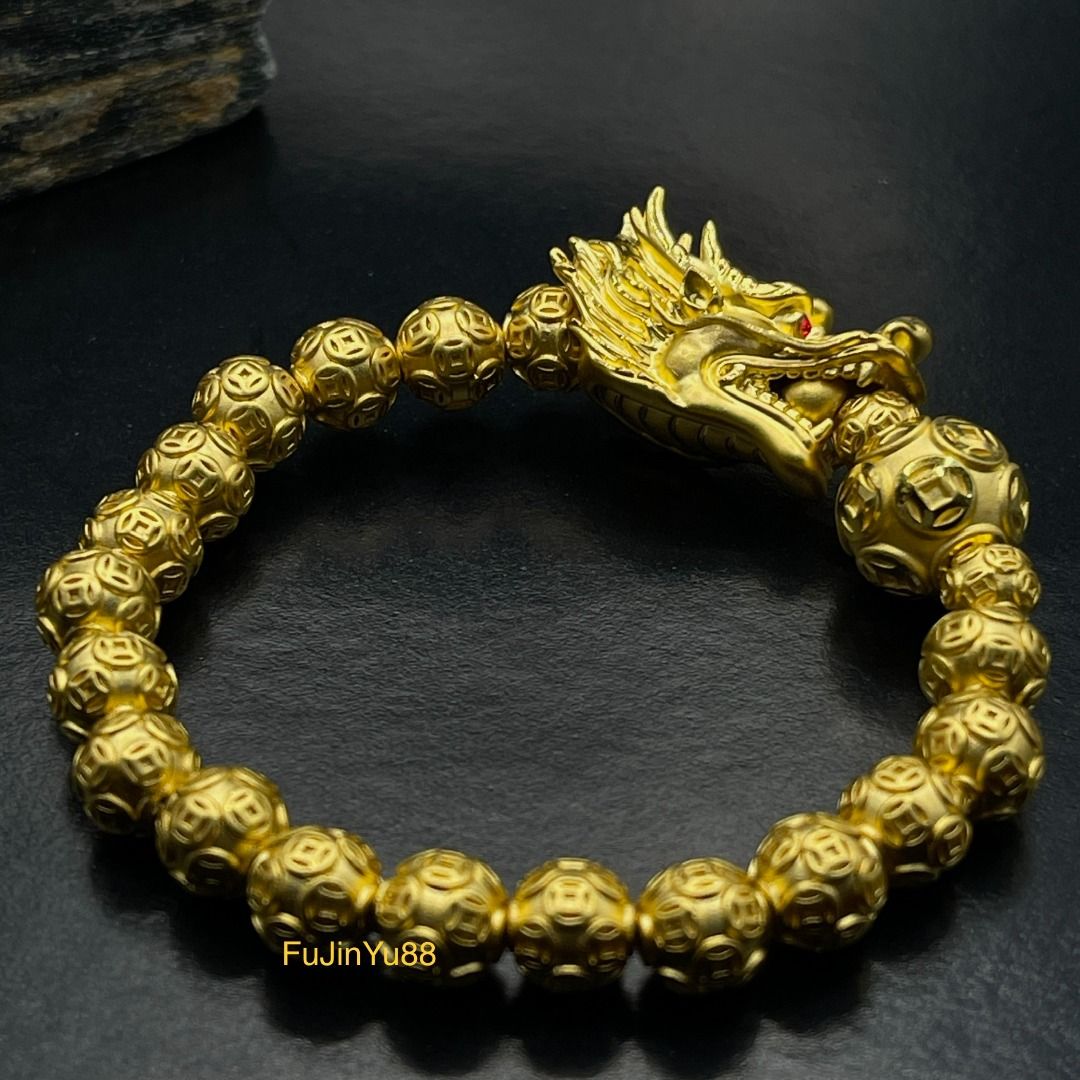 24K Gold Dragon with Fireball in 8mm I-Ching Lucky Balls Gift for him ...