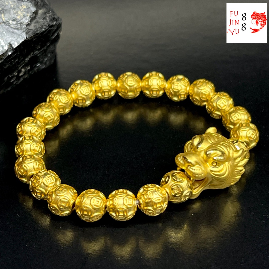24K Real Gold Tiger Head in I-Ching Balls for Men's Bracelet, Women's ...