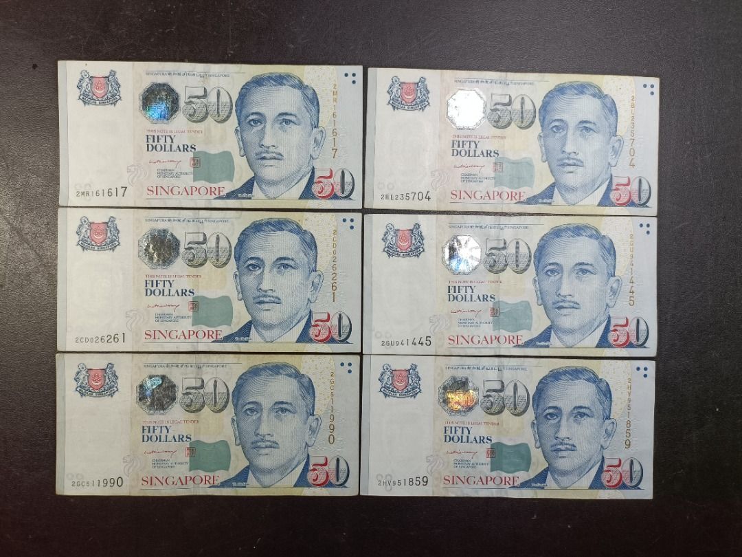 6 pcs of $50(Signed by PM LHL,Chairman of MAS) Portrait Paper Notes ...