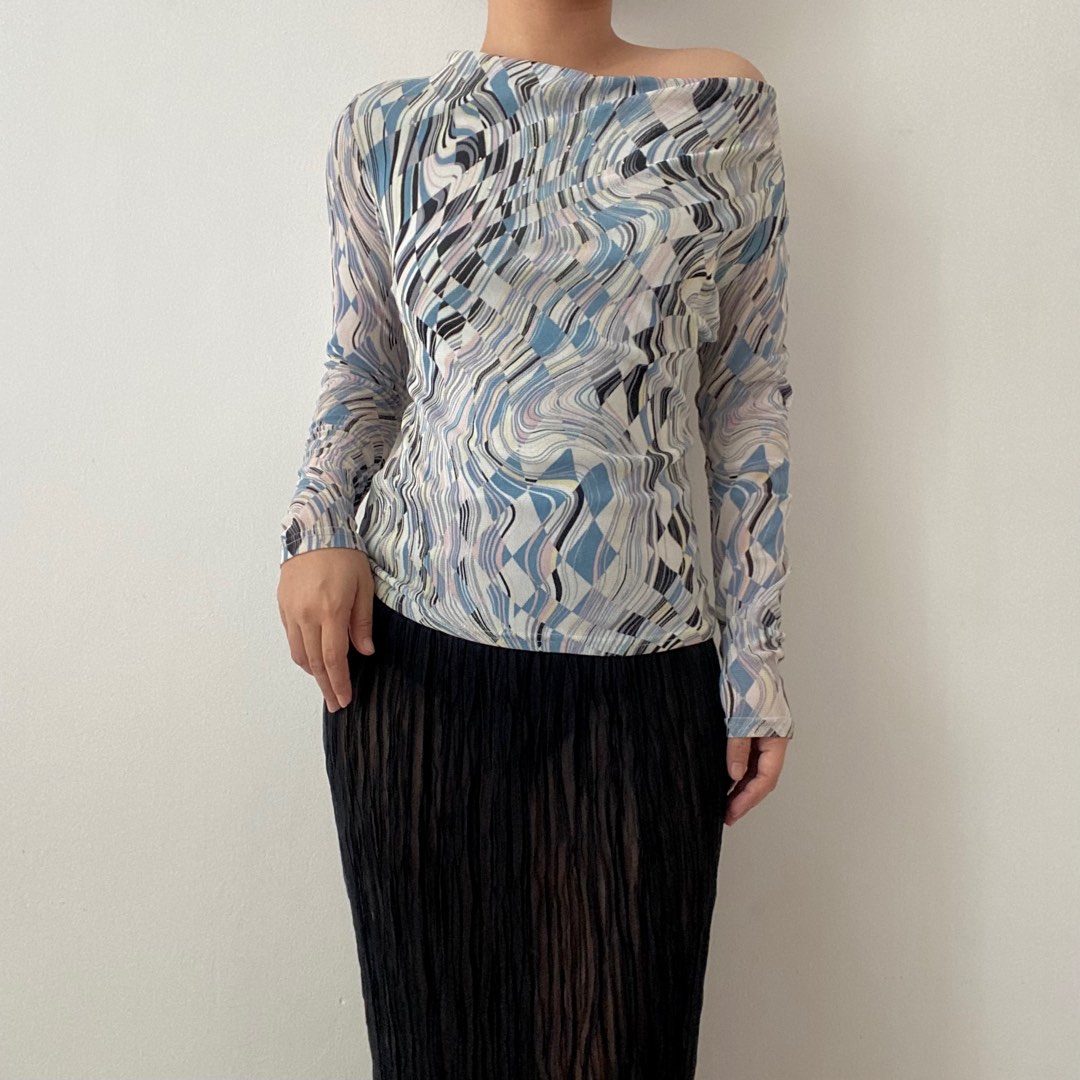 Abstract shade of blue mesh top, Women's Fashion, Tops, Longsleeves on ...